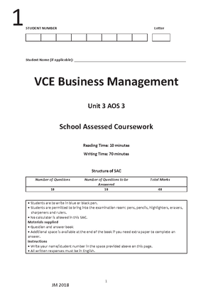 Business Management- Unit 3 - Grade: 12 - Victorian Certificate of ...