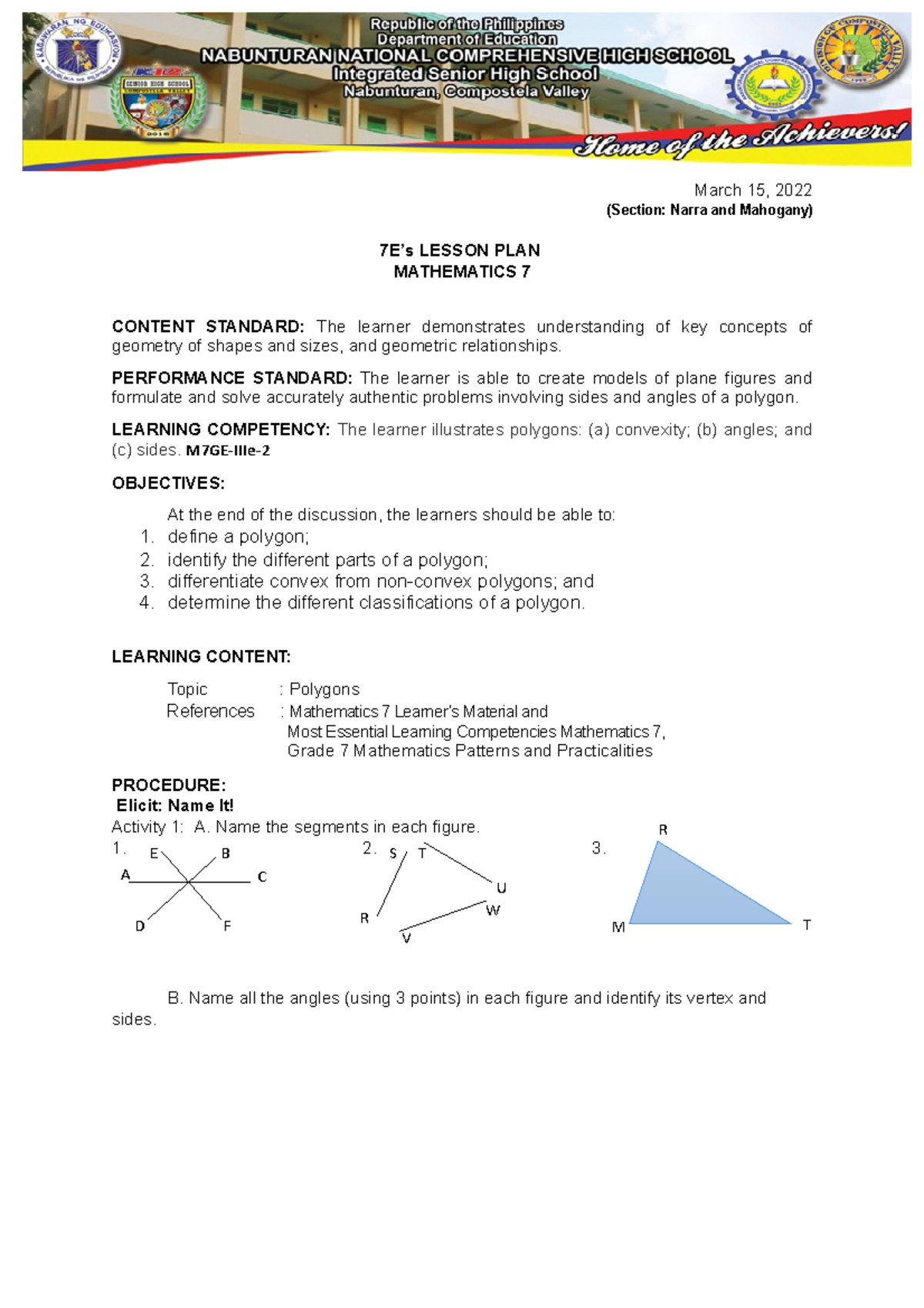 CO1 MATH7 Lesson Plan: Understanding Polygons and Their Properties ...