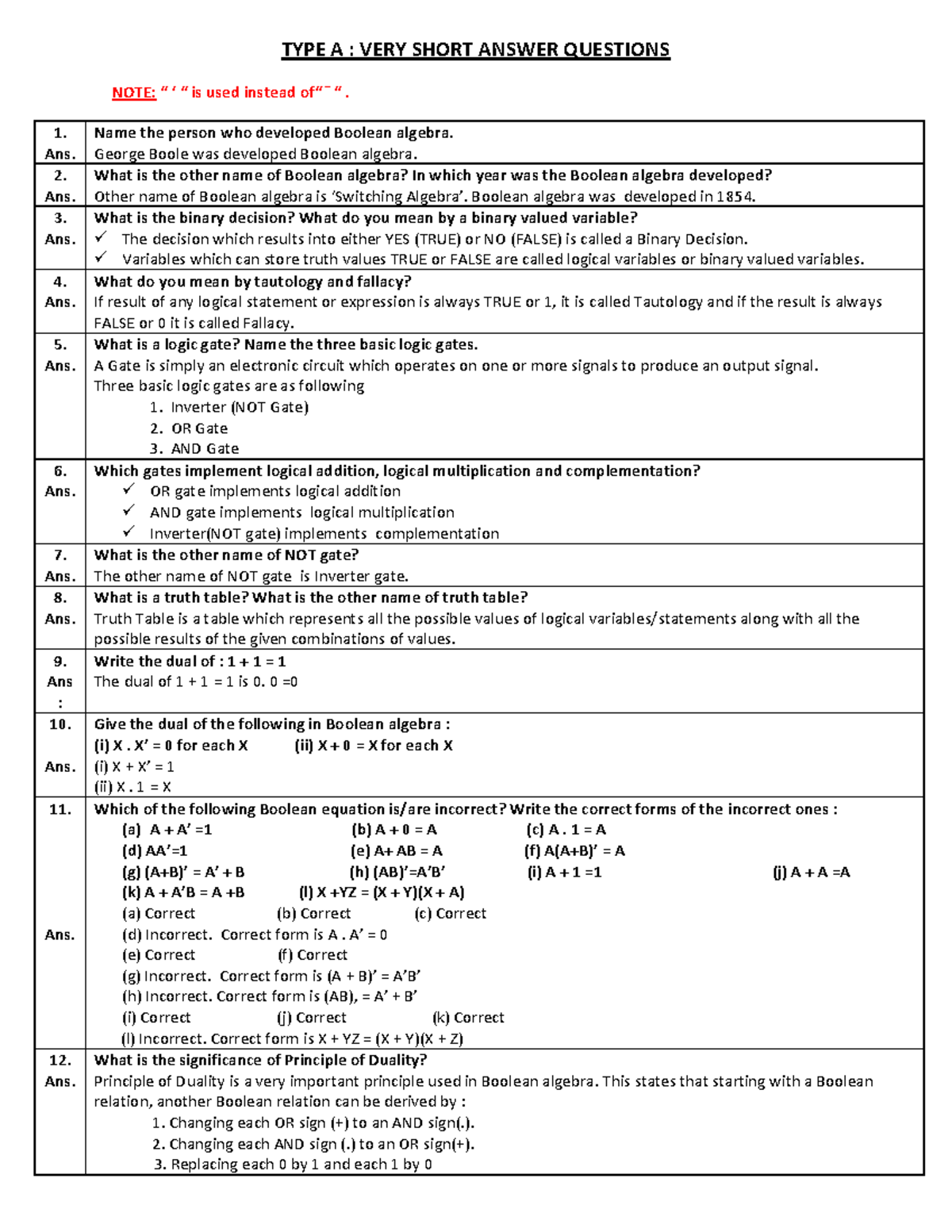 Class 12 C++ Boolean Algebra: Ch 13 Short Answer Questions Guide - Studocu