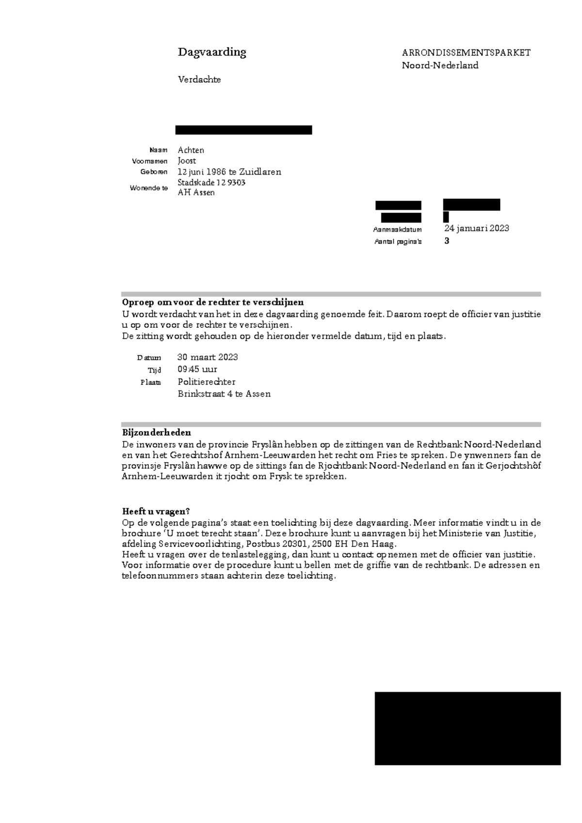 Dossier 6 Achten - Dagvaarding en Tenlastelegging Verdachte Joost ...
