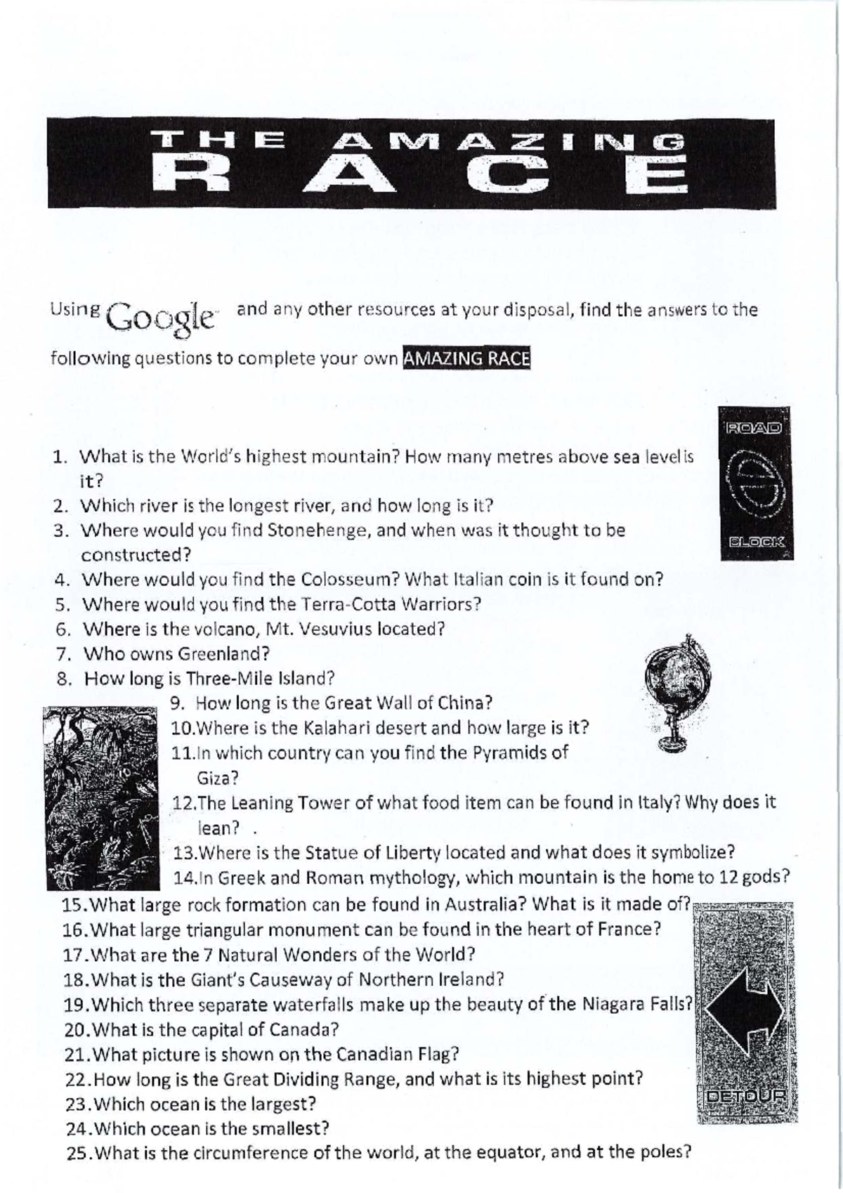 Amazing Race Geo - Online digital activity for students to complete ...