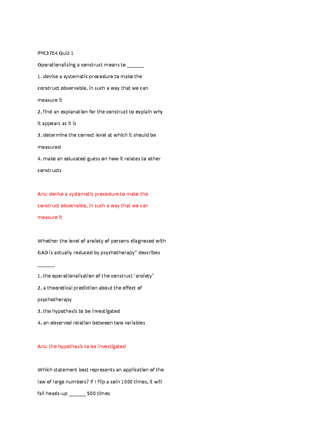 PYC3704 Quiz 1 - Key Questions & Answers Overview - Studocu