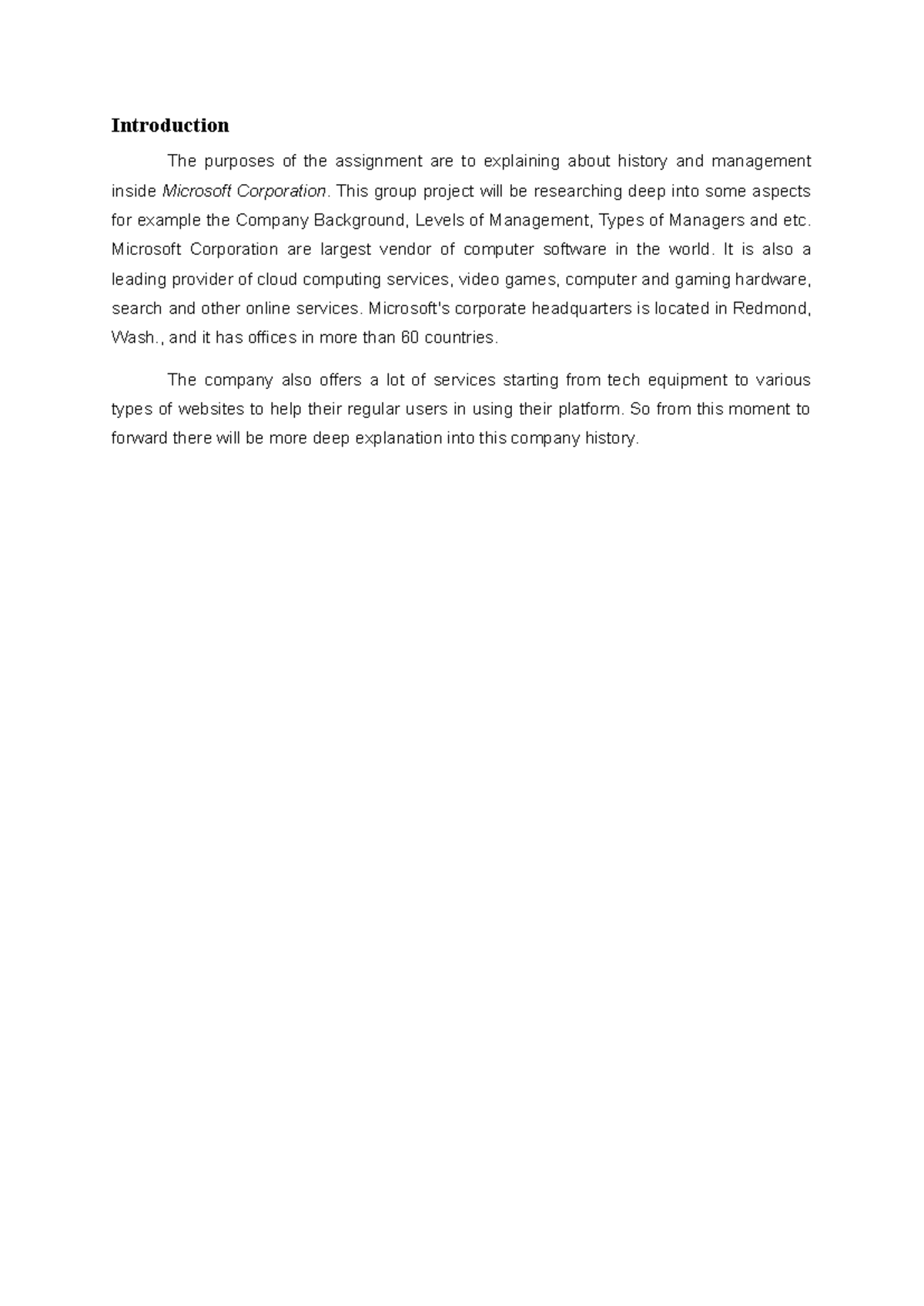 MGT Group Project: History and Management of Microsoft Corporation ...
