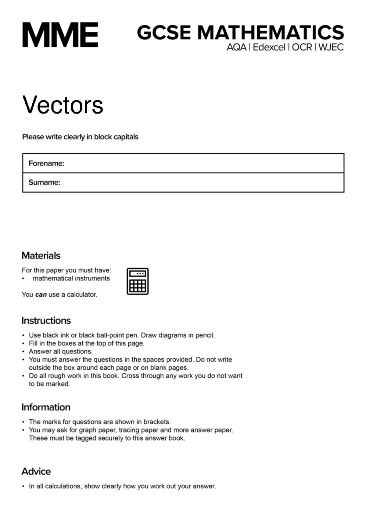 Vectors Questions - MME - Studocu
