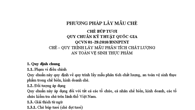 PHƯƠNG PHÁP LẤY MẪU CHÈ BÚP TƯƠI THEO QCVN AN TOÀN VỆ SINH THỰC PHẨM ...