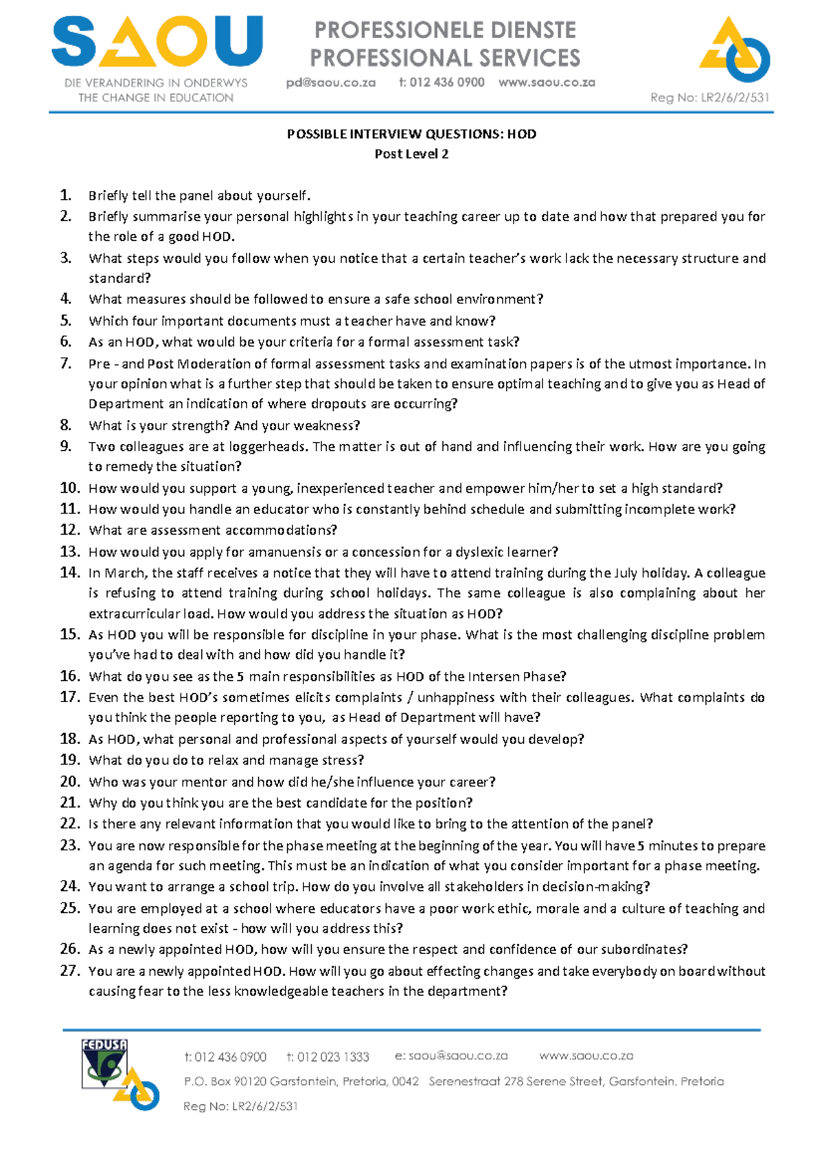 HOD Interview Questions: Essential Queries for Level 2 Candidates - Studocu