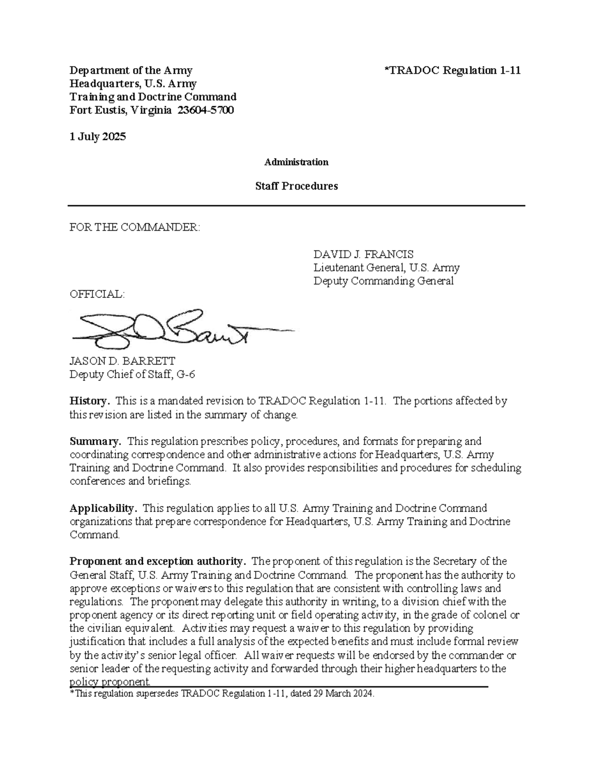 TRADOC Regulation 1 July 2025: Admin Staff Procedures Update - Studocu