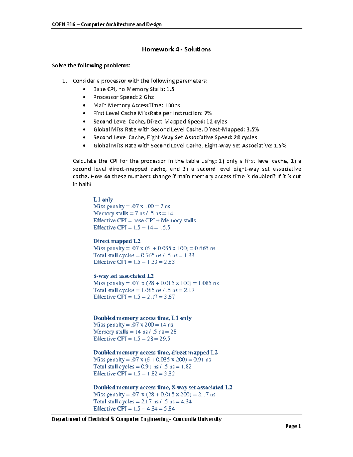 COEN 316 - Computer Architecture Homework 4 Solutions - Studocu