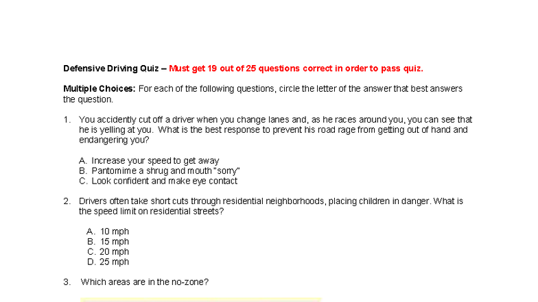 Defensive Driving Quiz (DD-101): Test Your Knowledge! - Studocu