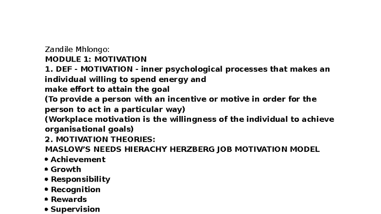 Communication N6 - Module 1: Understanding Motivation Theories - Studocu