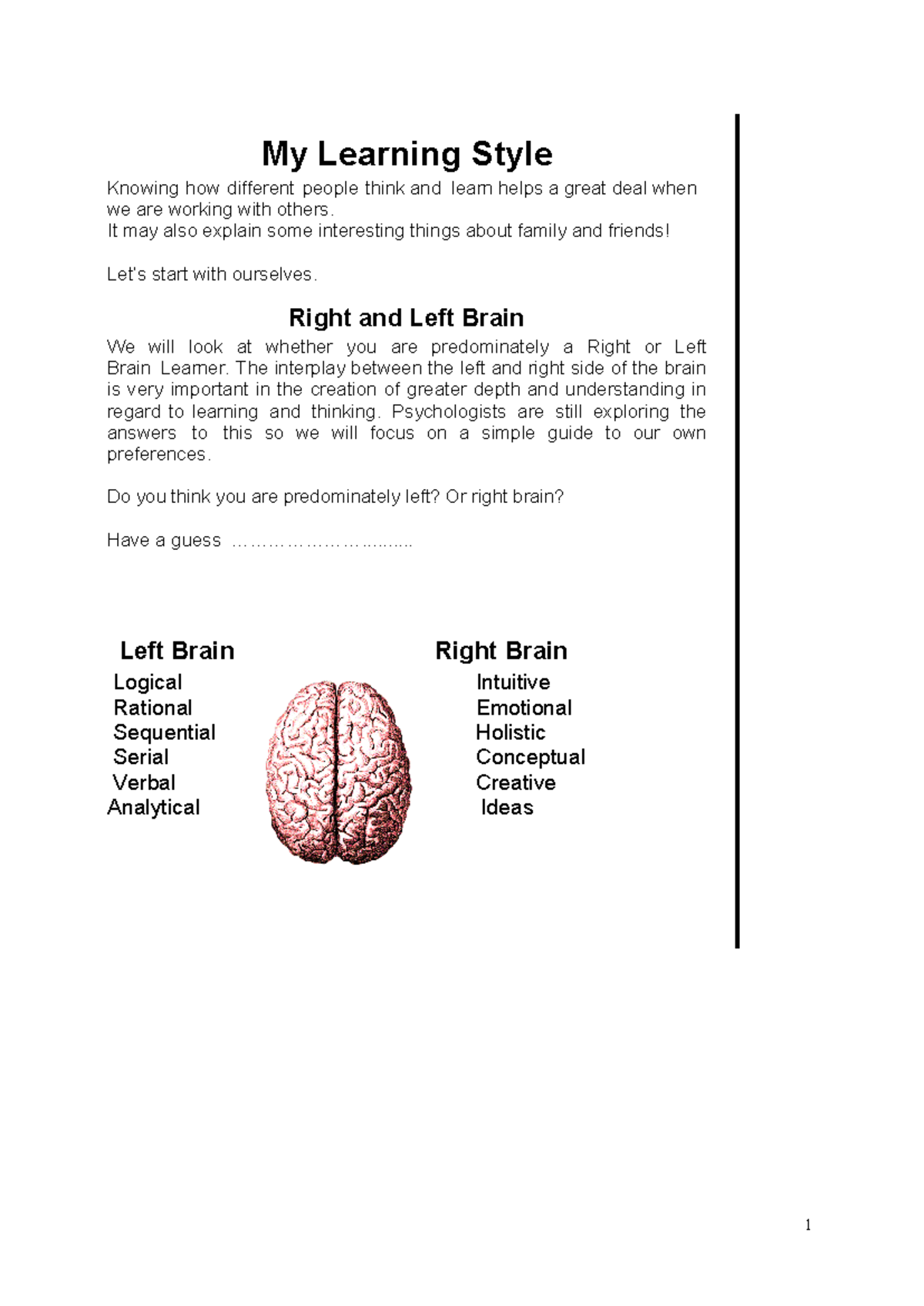 Left & Right Brain Learning Styles Quiz - Understanding Preferences ...