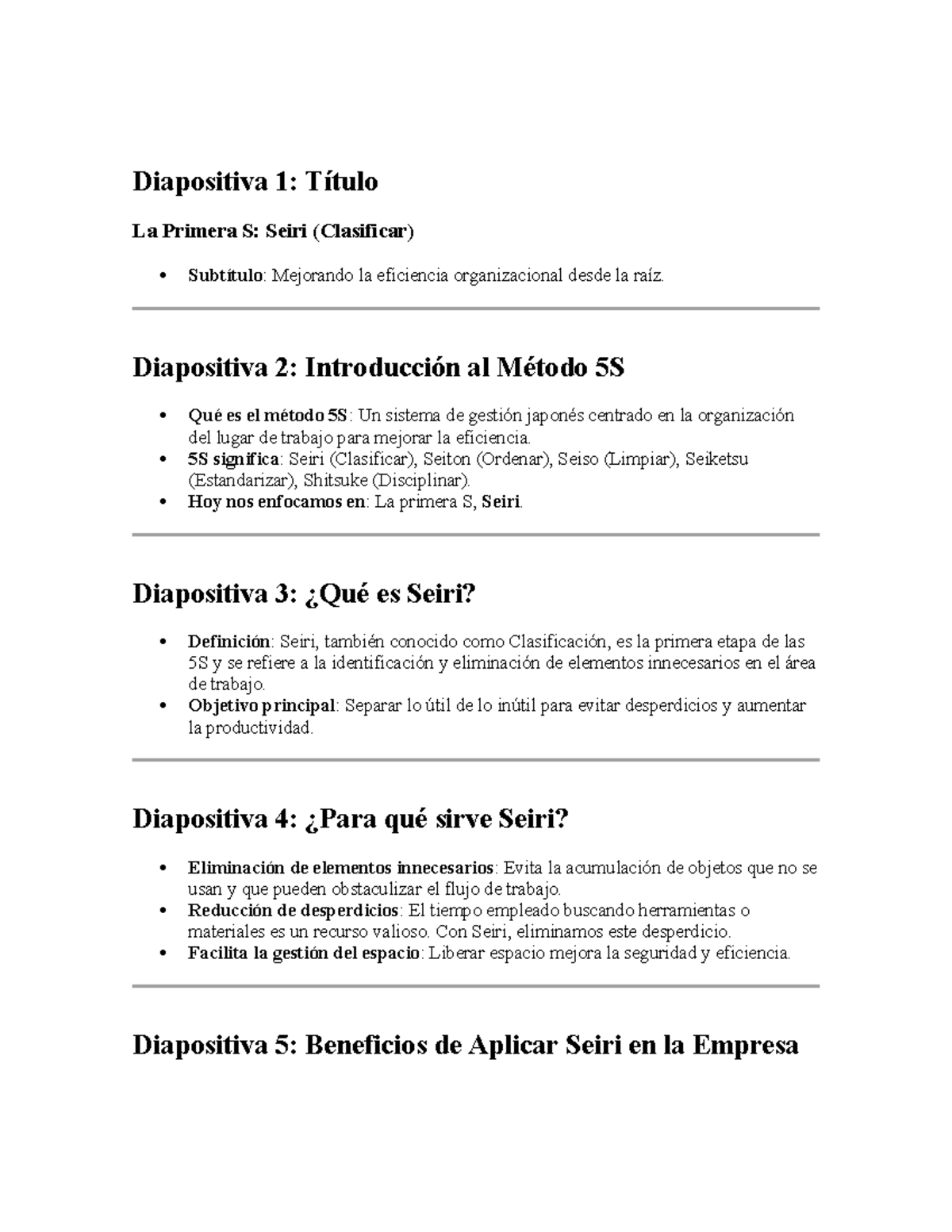 Capacitación 5S: Método y Beneficios de la Primera S - Seiri - Studocu