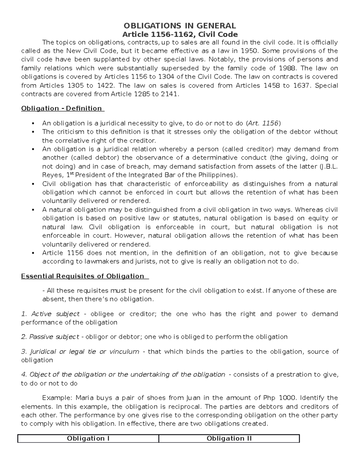 1. Introduction Lecture to Obligations and Contracts - OBLIGATIONS IN ...