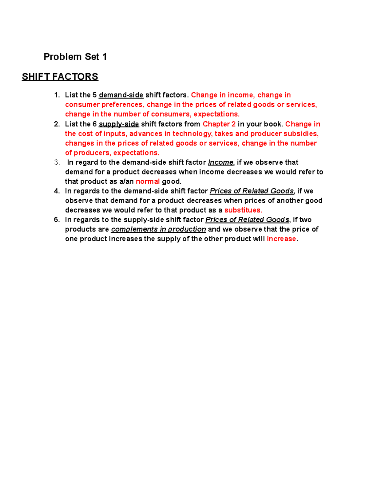 Problem Set 1 - Demand and Supply Shift Factors Explained - Studocu