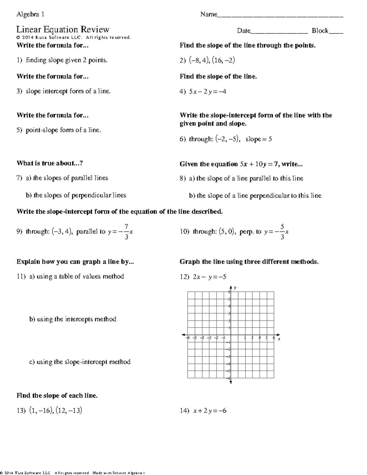 Algebra 1 Linear Equation Review W2G071r4a PDF - Studocu