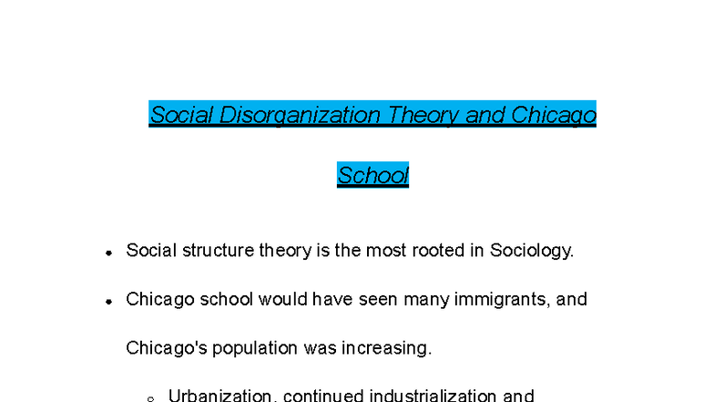SOC 101: Social Disorganization Theory & Chicago School Insights - Studocu