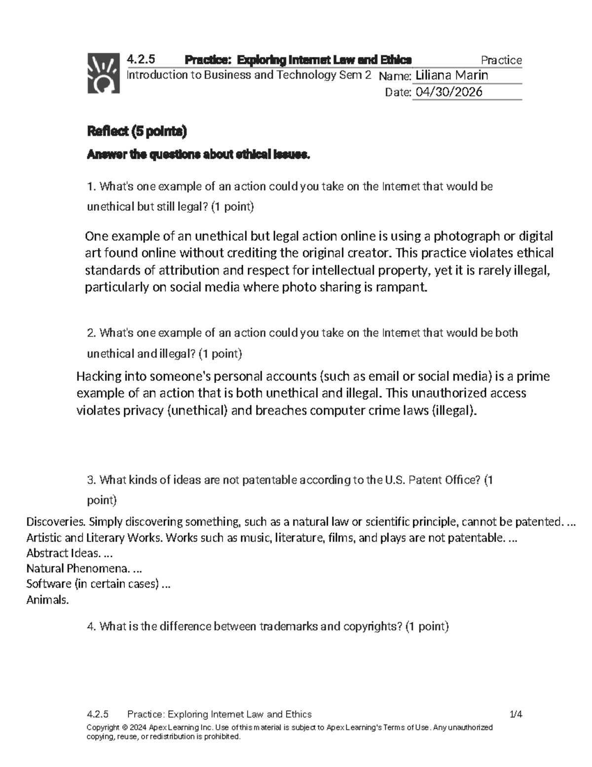 4.2.5 Practice: Internet Law & Ethics Analysis for Business Tech - Studocu