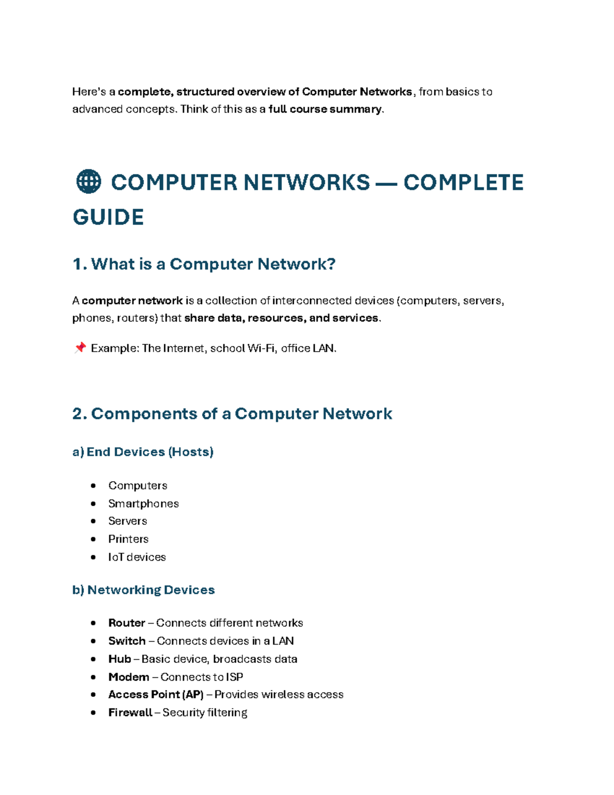 COMPUTER NETWORKS COMPLETE GUIDE: Lecture Notes Overview - Studocu