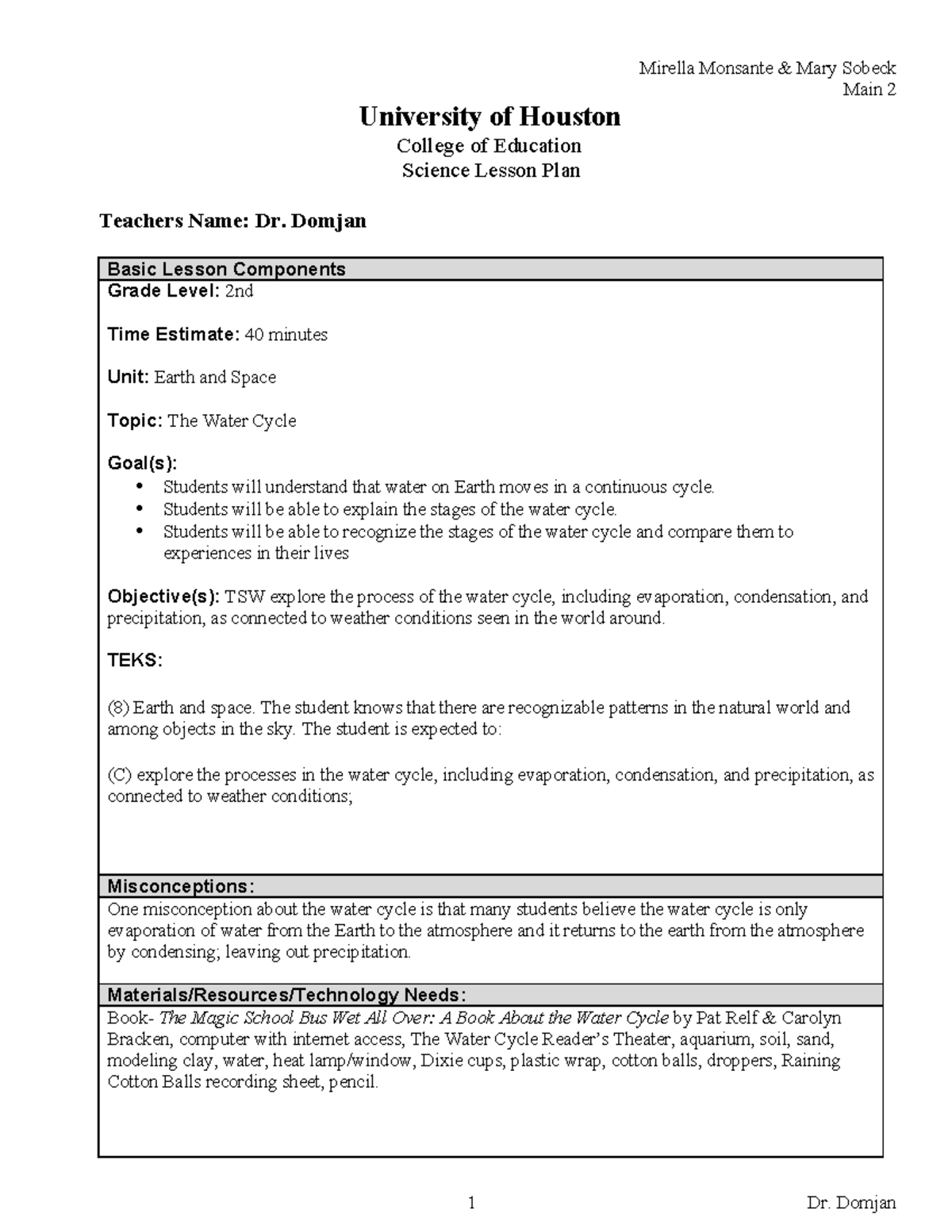 5E Science Lesson Plan: Understanding the Water Cycle for 2nd Grade ...