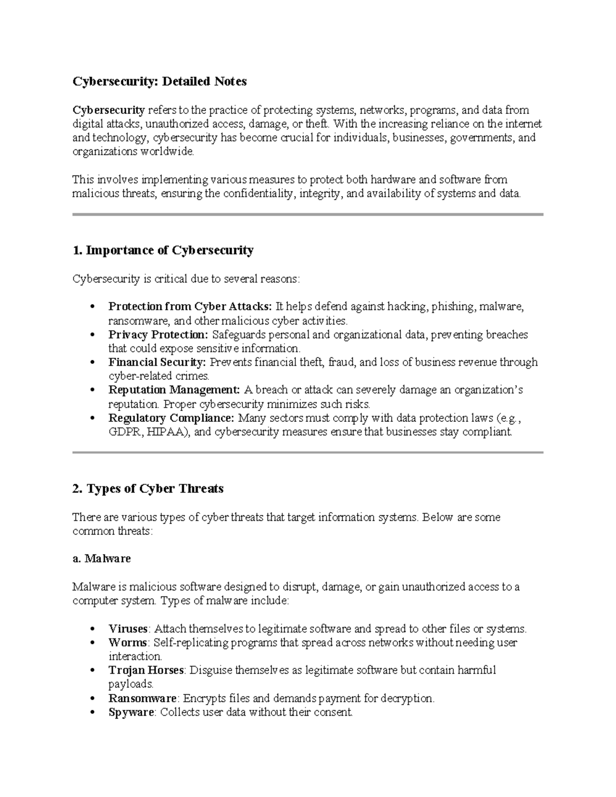 Cybersecurity (CS101): Comprehensive Study Notes on Threats ...