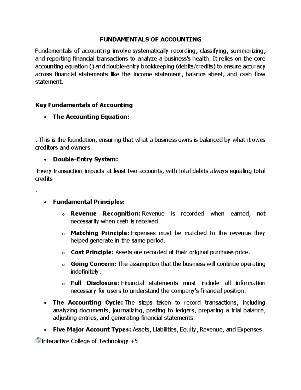FUNDAMENTALS OF ACCOUNTING: Key Principles and Concepts - Studocu