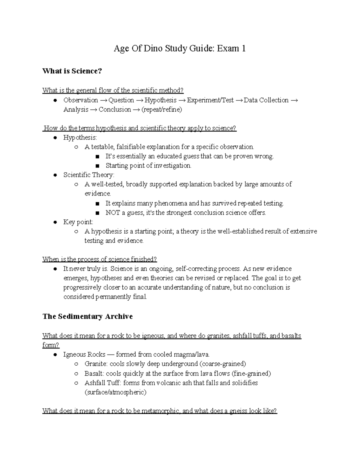 Age Of Dino Study Guide: Exam 1 - Studocu