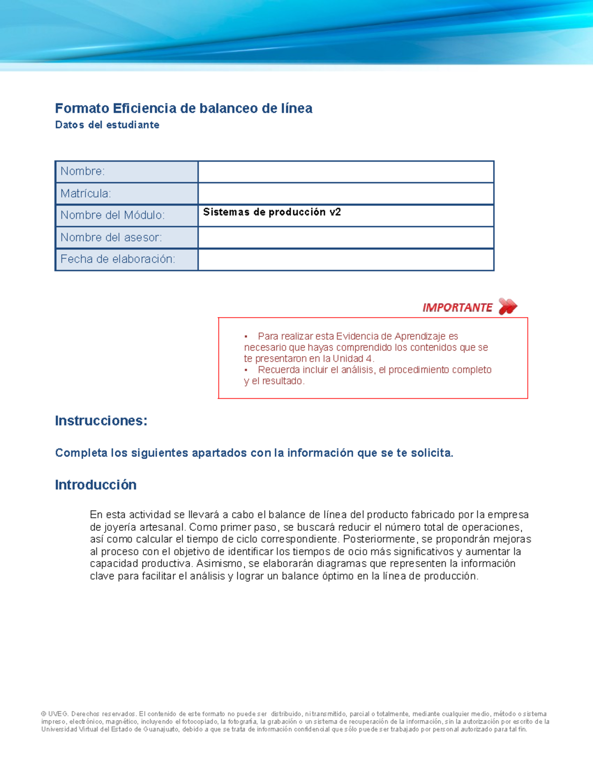 Formato de Balanceo de Línea en Sistemas de Producción v2 - Studocu