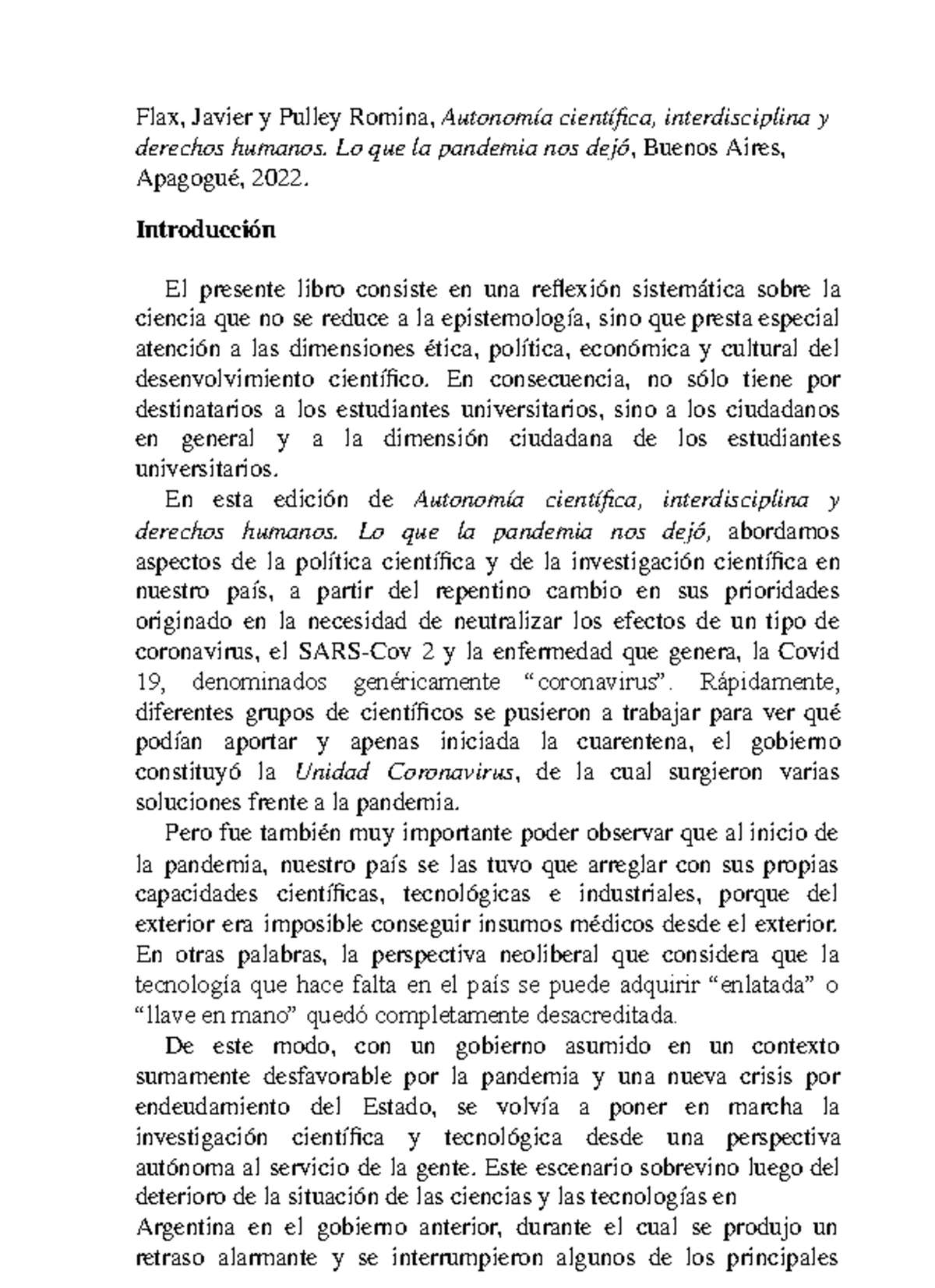 Autonomía Científica y Derechos Humanos en Tiempos de Pandemia ...