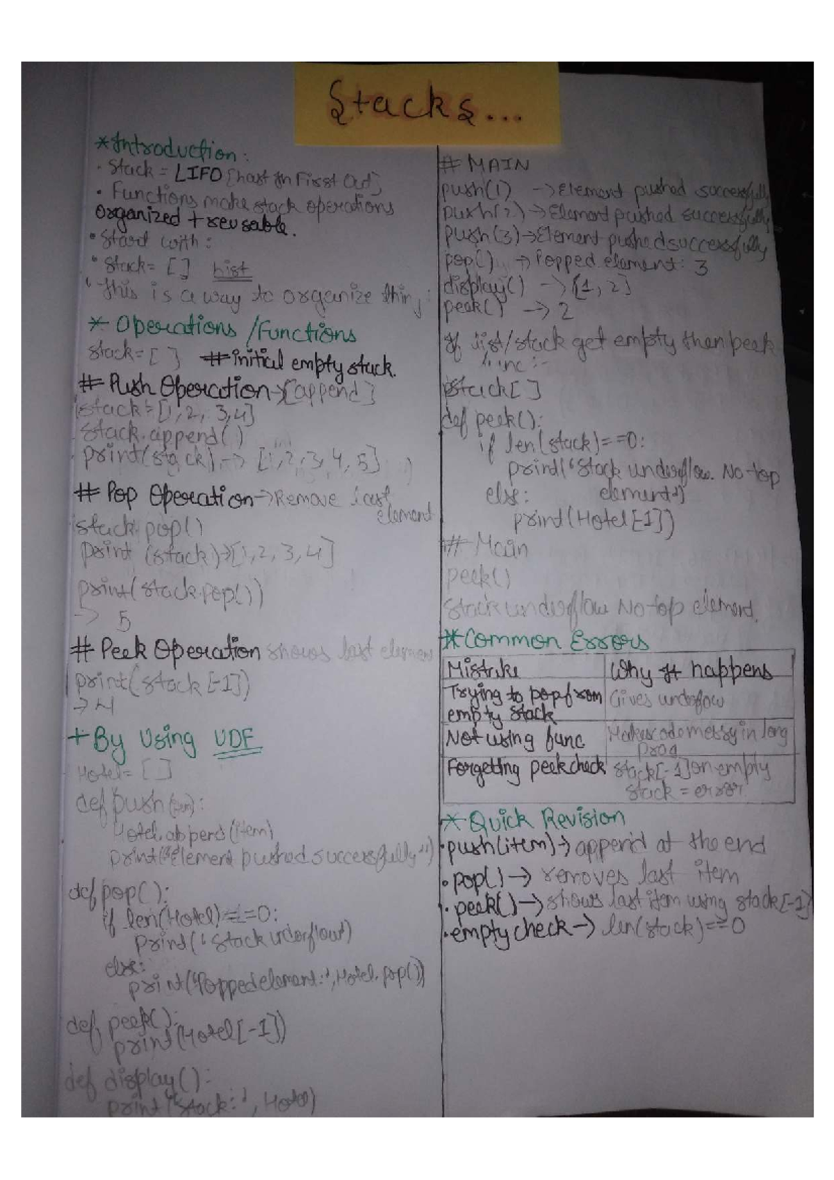 Class 12 CS: Stacks Introduction and Operations Notes - Studocu