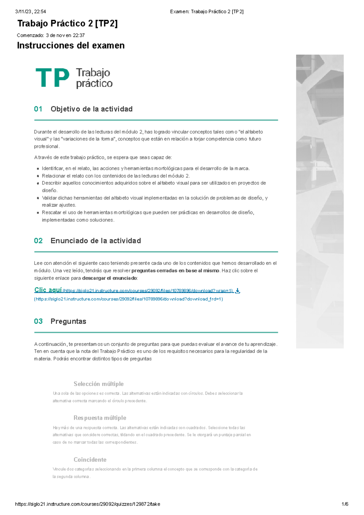 Trabajo Práctico 2 [TP2] 95% - Trabajo Práctico 2 [TP2] Comenzado: 3 de nov en 22: Instrucciones ...