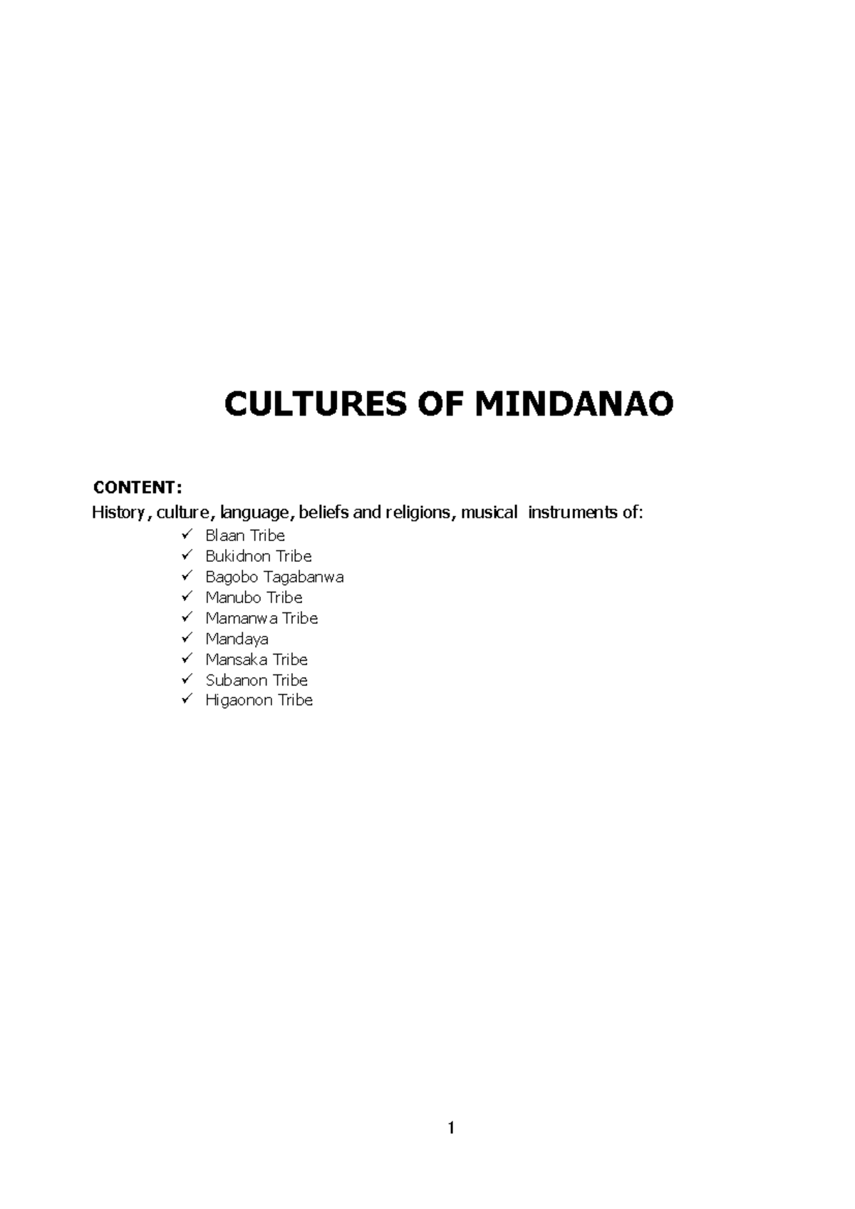 Cultures of Southern Mindanao: An Overview of Indigenous Tribes - Studocu