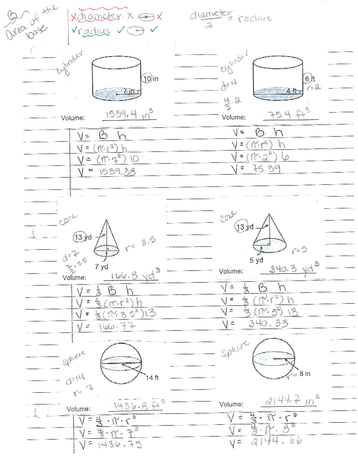 Volume of shapes notes completed - ERM053 - ( Volume: \ = (e e®) 1 N ...