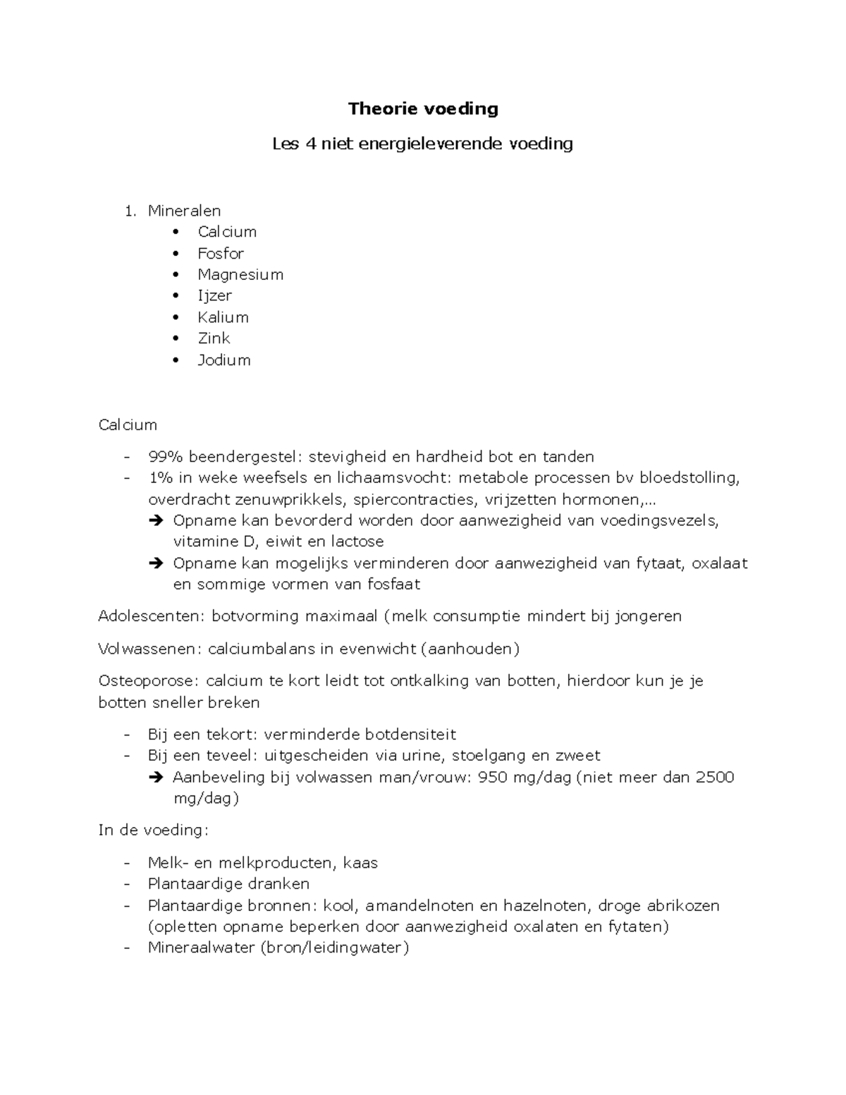Theorie Voeding Les 4: Niet-Energieleverende Voeding Samenvatting - Studocu