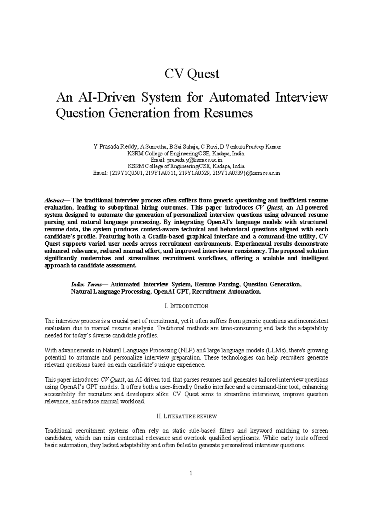 CV Quest: Automated Interview Question Generation from Resumes - Studocu