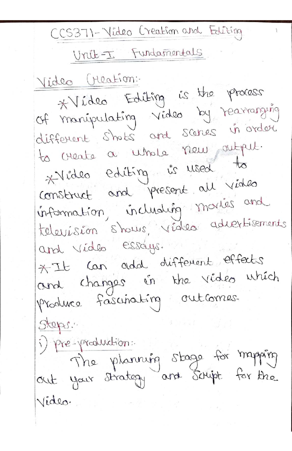 Video Creation and Editing Fundamentals (Unit1 - SFBS) - Studocu