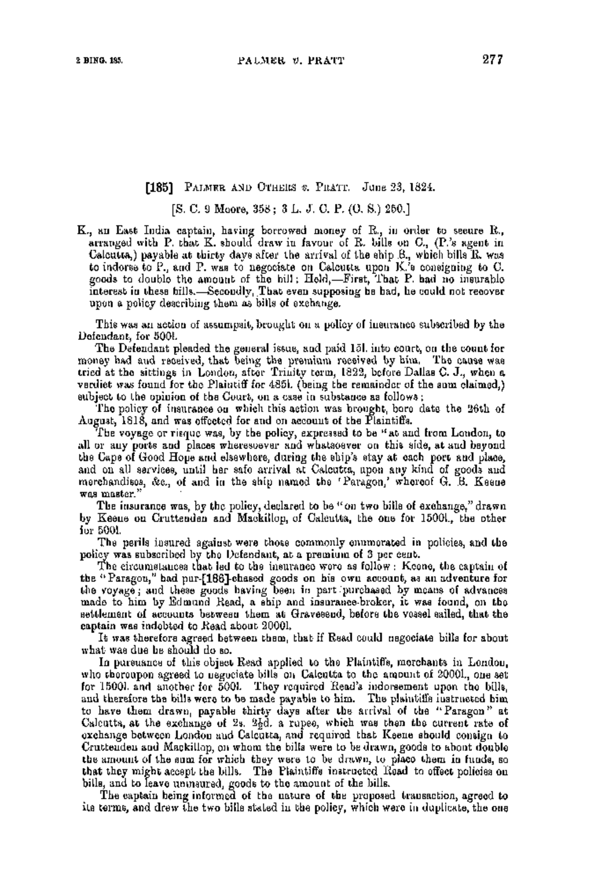 Case Study: Palmer v. Pratt (1824) 130 ER 277 Analysis and Ruling - Studocu