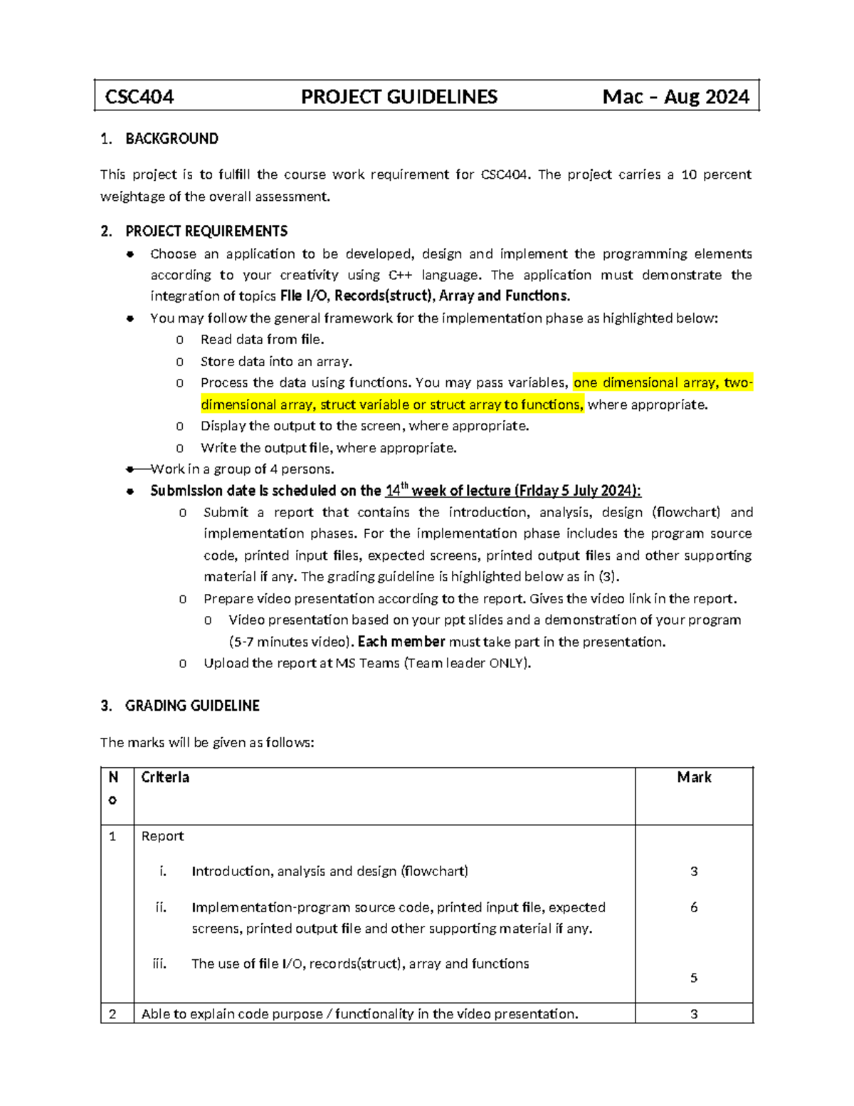 CSC404 project spec - CSC404 PROJECT GUIDELINES Mac – Aug 2024 1. BACKGROUND This project is to ...