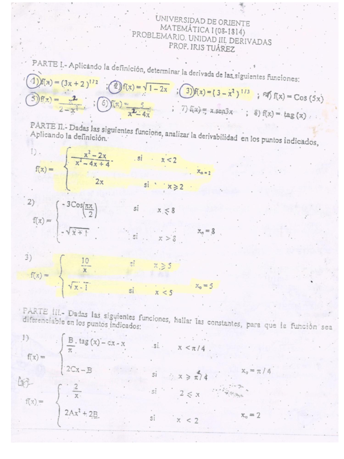 Guía de Derivadas MAT I - Prof. Iris Tuárez - Studocu