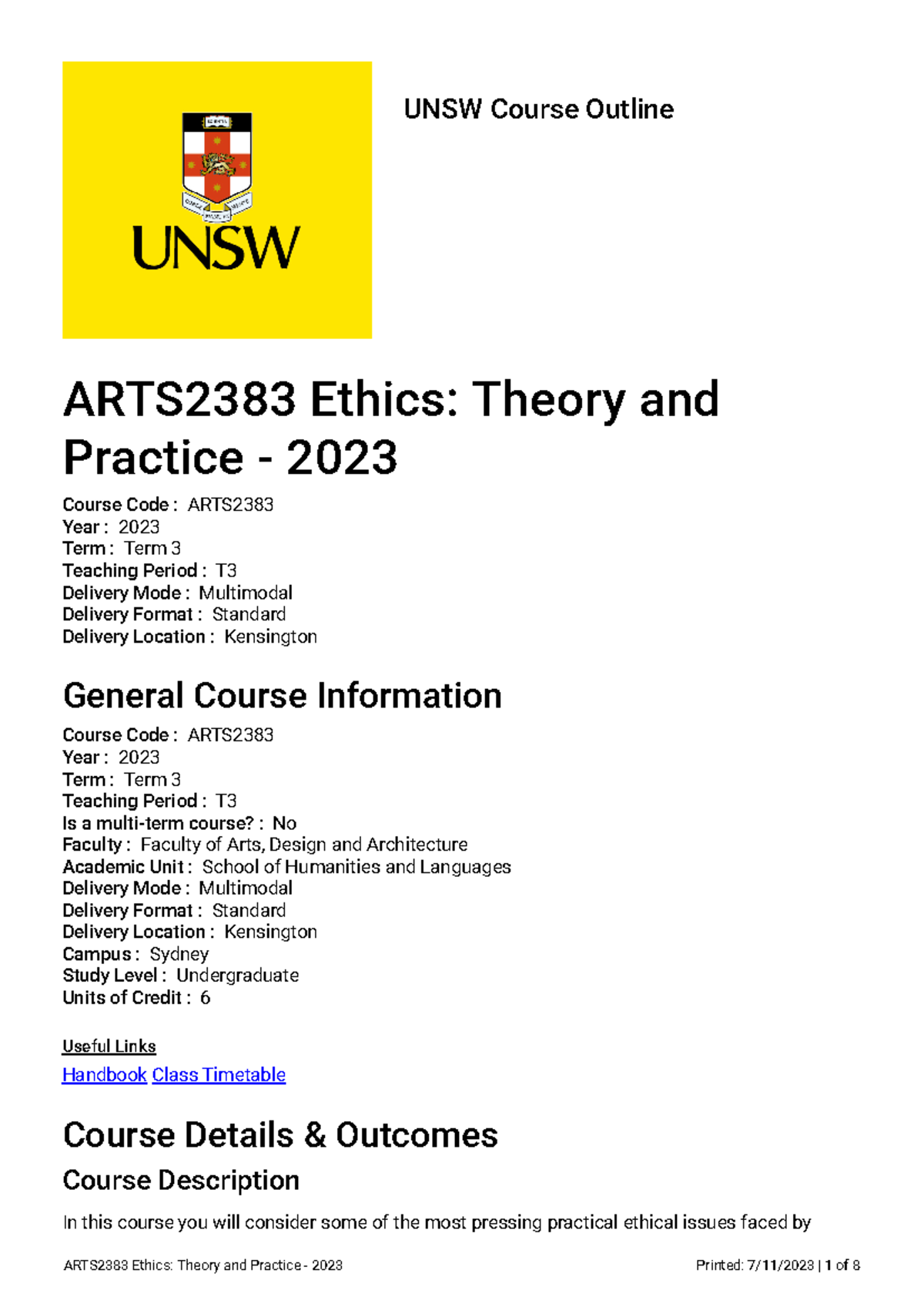 CO ARTS2383 1 2023 Term 3 T3 Multimodal Standard Kensington - UNSW ...