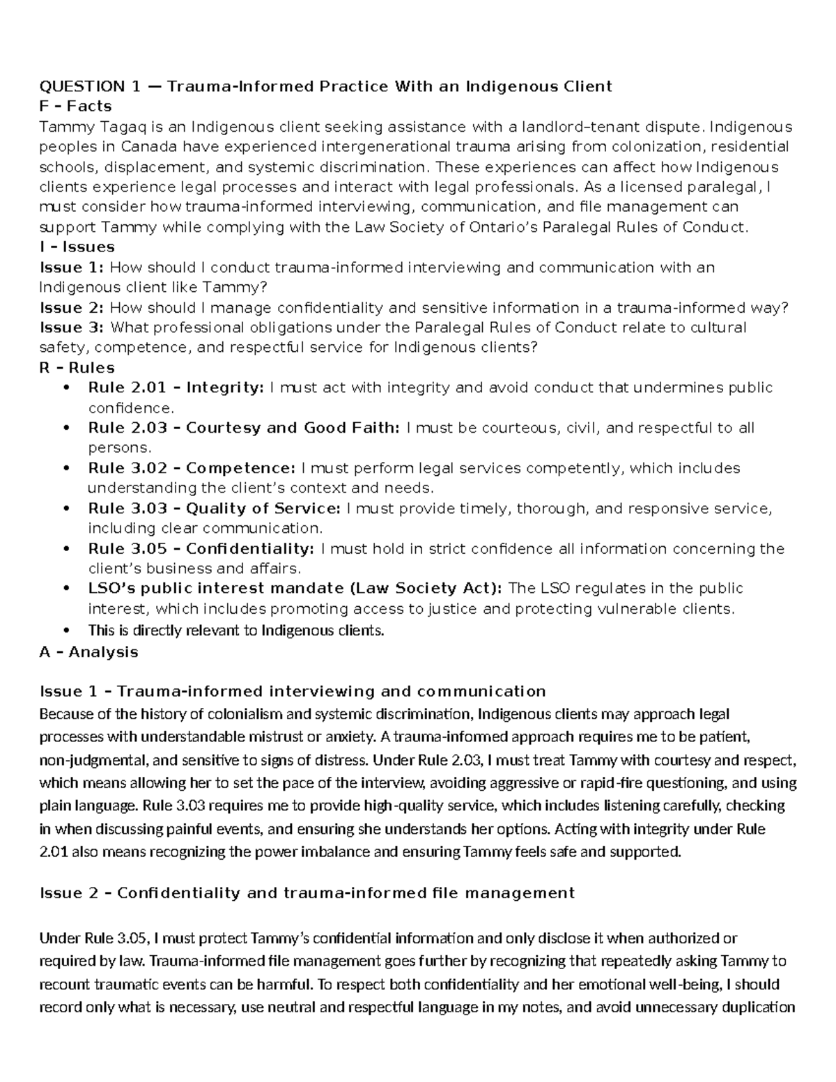 Midterm Ethics: Indigenous Client Considerations and Conflicts - Studocu