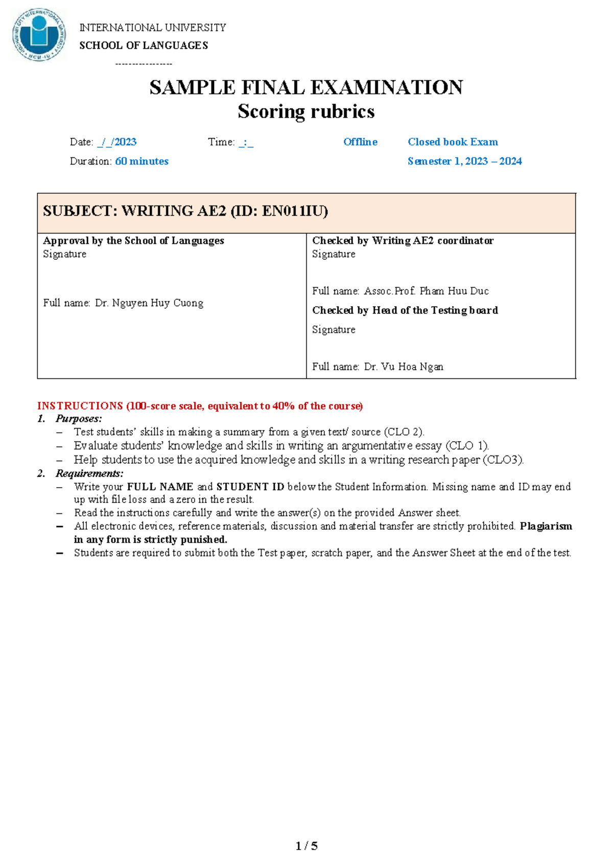 AE2-Writing-Final-Exam-Scoring-Rubrics-Semester-2023-2024 - Studocu