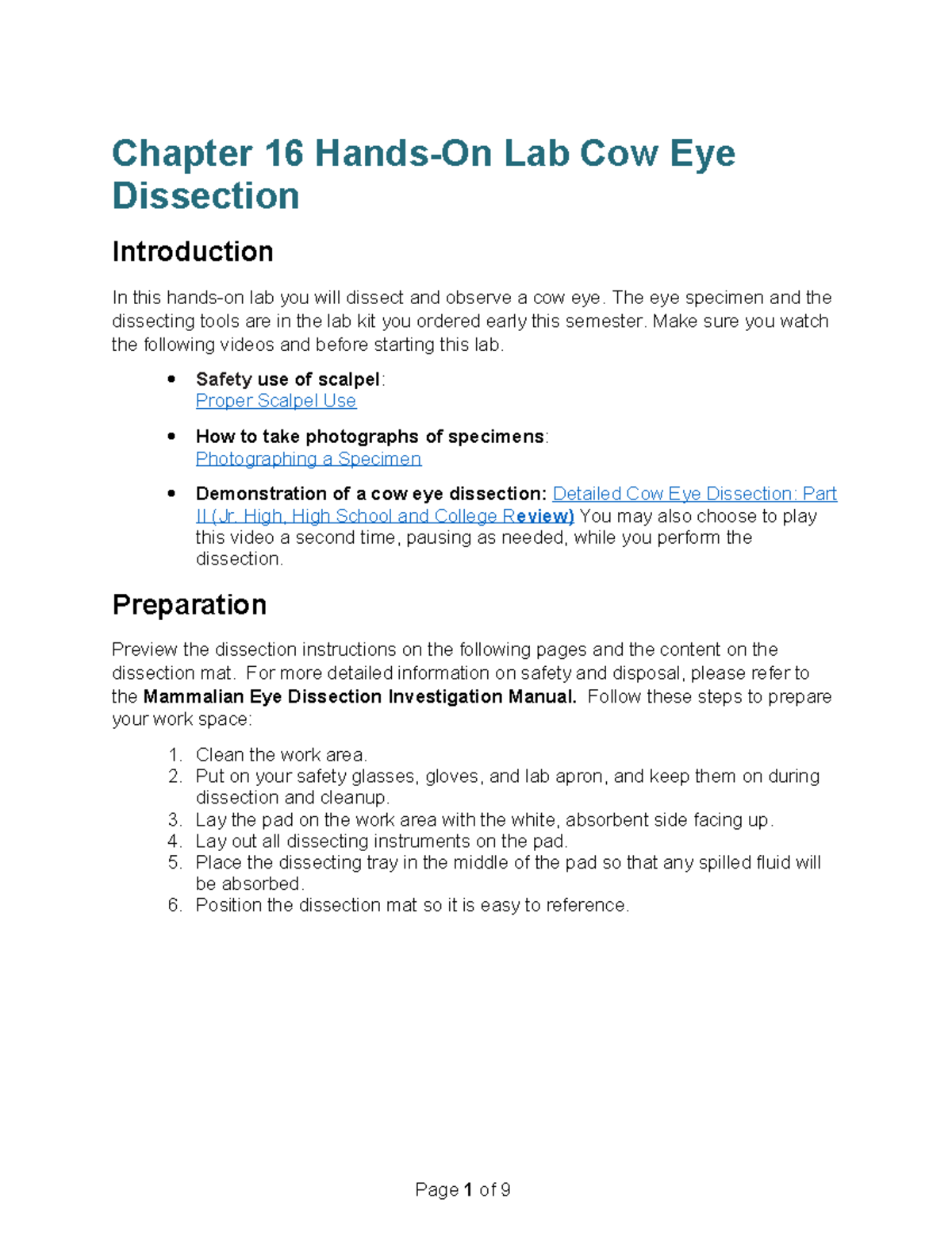Chapter 16 Hands-On Lab Cow Eye Dissection - Chapter 16 Hands-On Lab ...