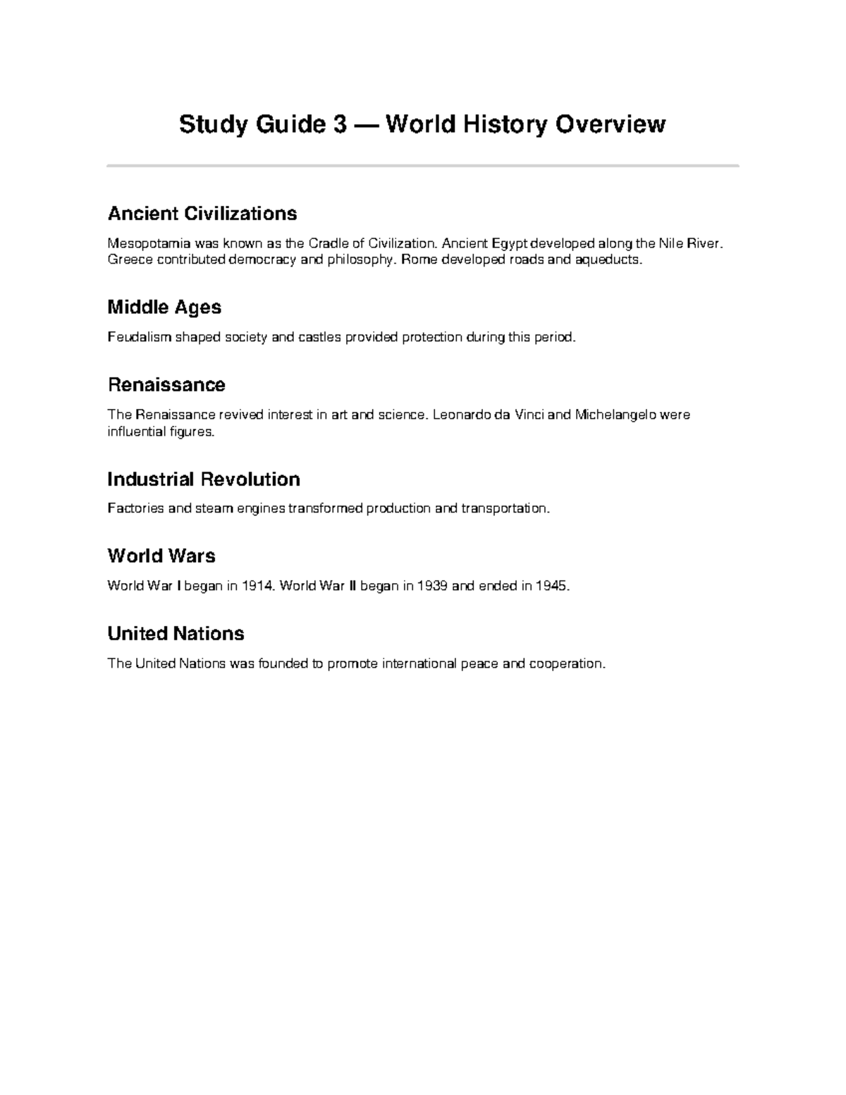 World History Study Guide 3: Ancient to Modern Civilizations - Studocu
