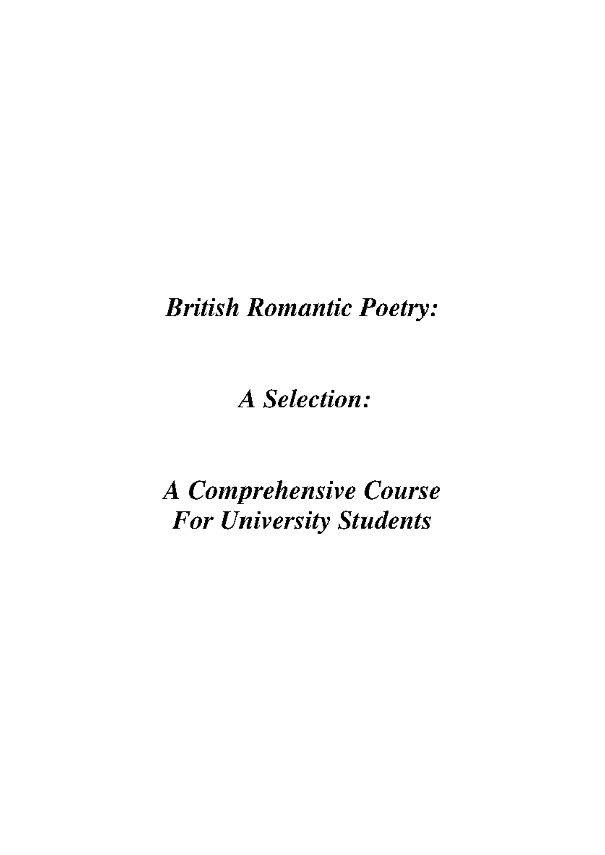 British Romantic Poetry: A Comprehensive Overview for University ...