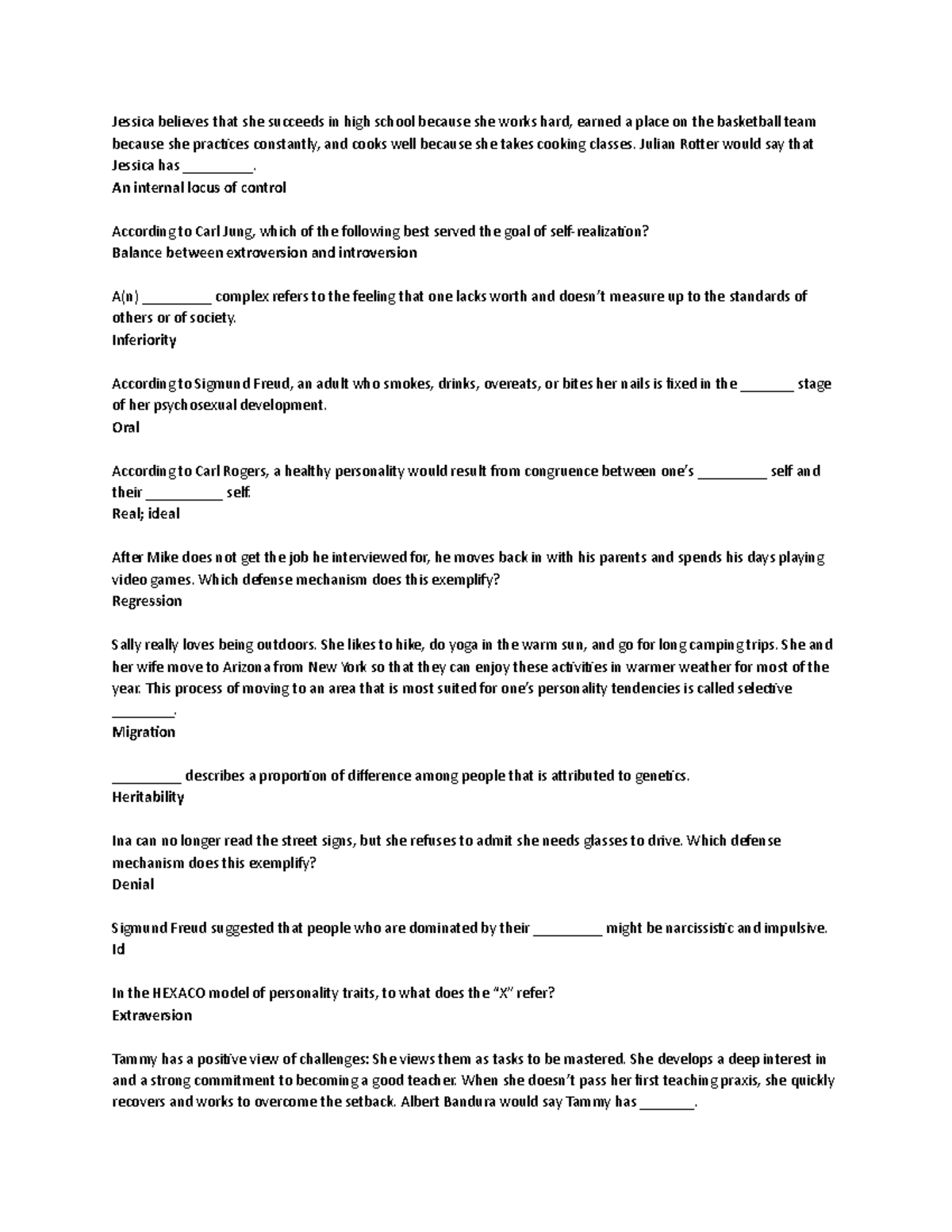 Psychology Quiz 9 - Key Concepts and Theories Notes - Studocu