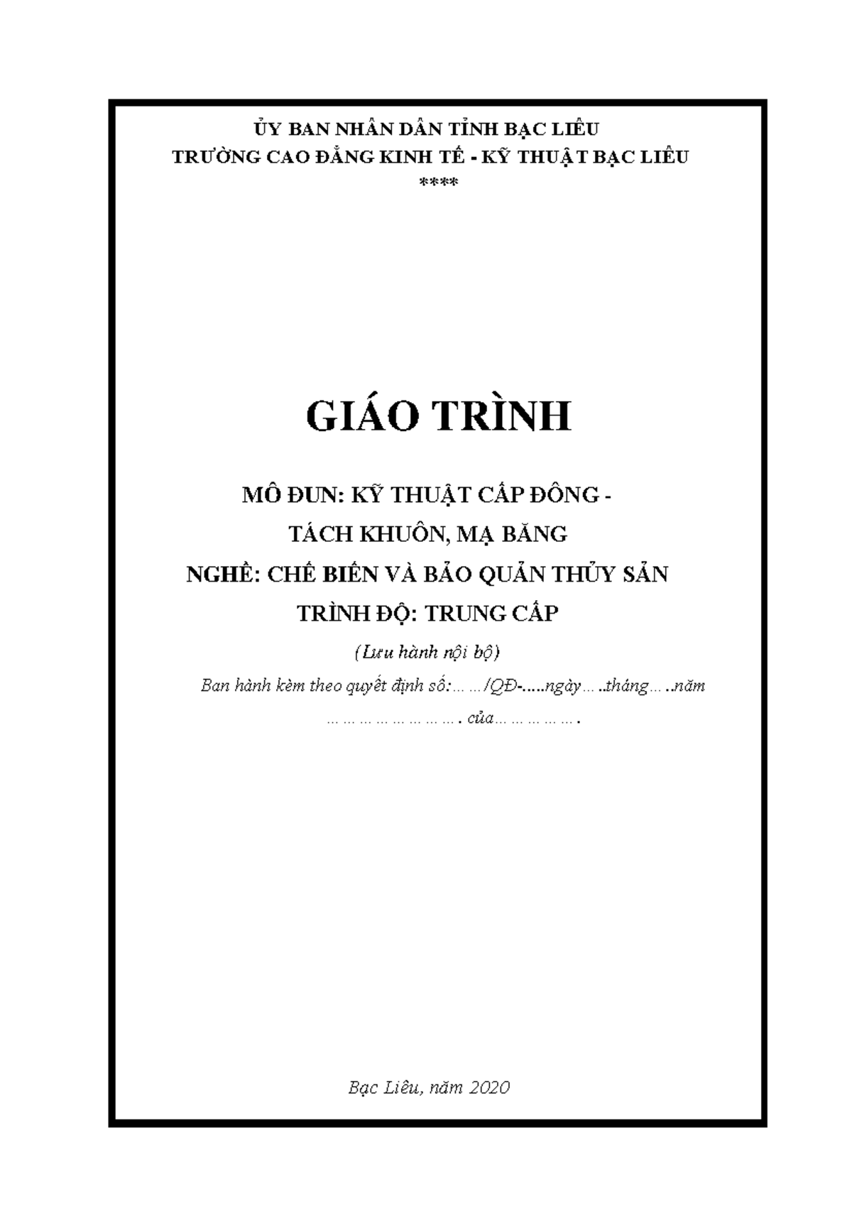 Giáo Trình Mô Đun: Kỹ Thuật Cấp Đông & Tách Khuôn Thủy Sản - Trung Cấp ...