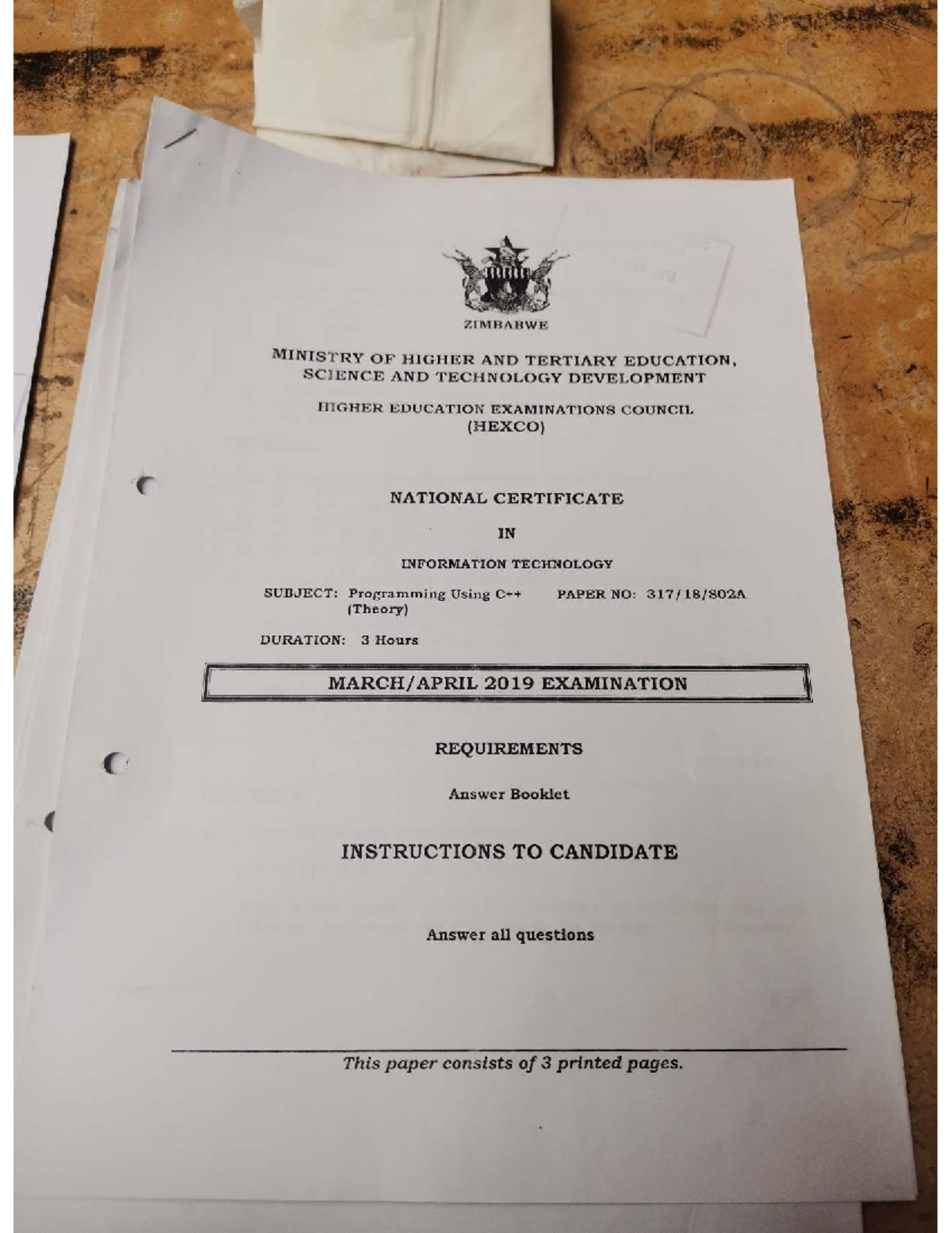 2019 HEXCO National Certificate in IT: Programming Theory Exam - Studocu