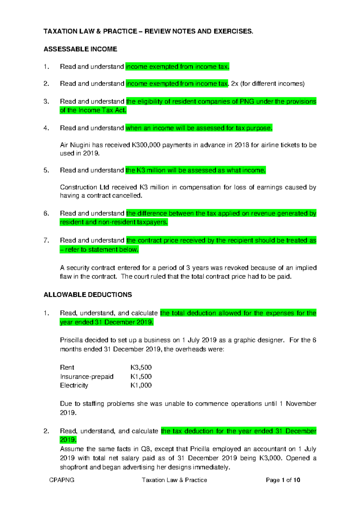 TAXATION LAW PRACTICE REVIEW NOTES & EXERCISES 2023 - Studocu