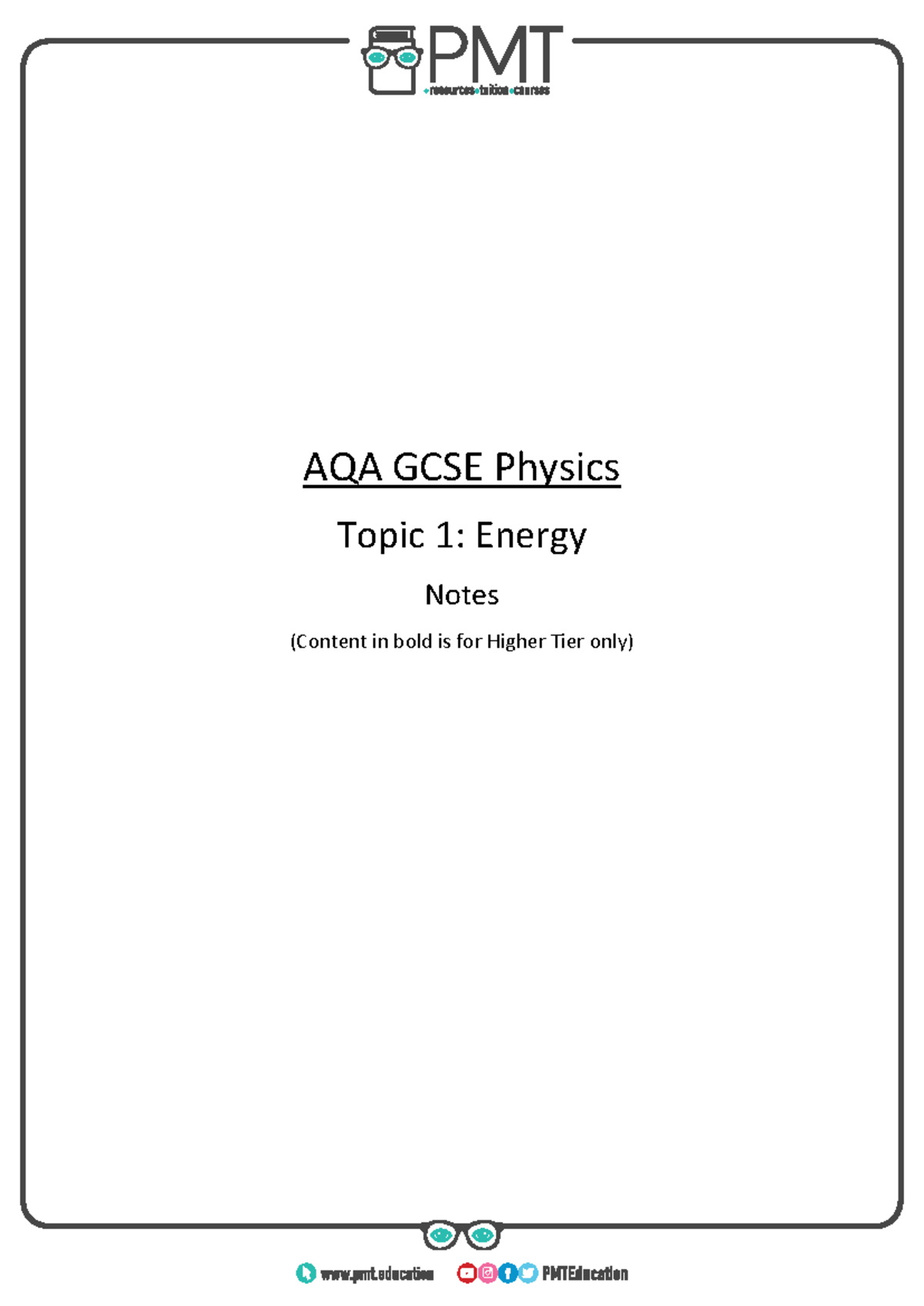 AQA GCSE Physics Topic 1: Energy Summary Notes for Revision - Studocu