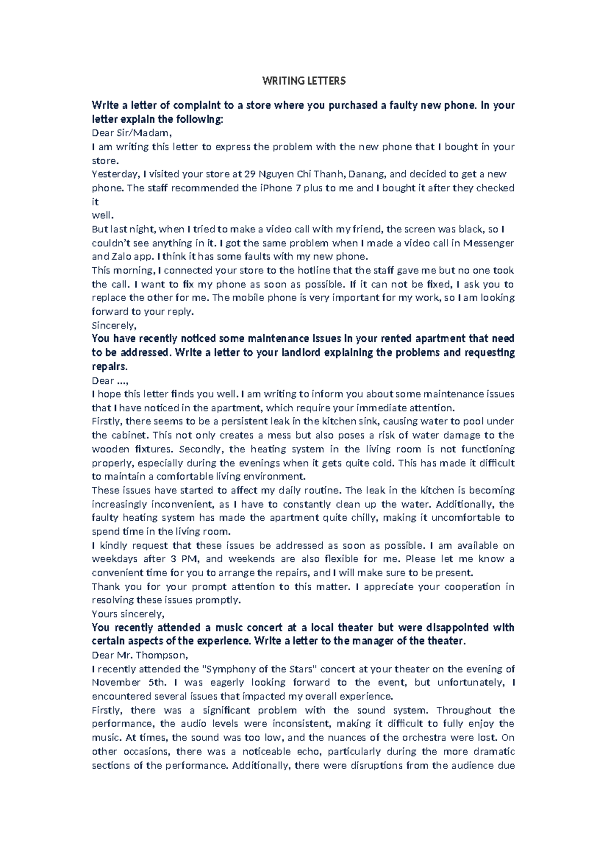 Letters - Ôn Bài Letter Writing Techniques and Examples - Studocu